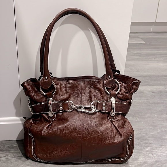 b. makowsky | Bags | B Makowsky Belted Leather Tote With Leopard Lining ...